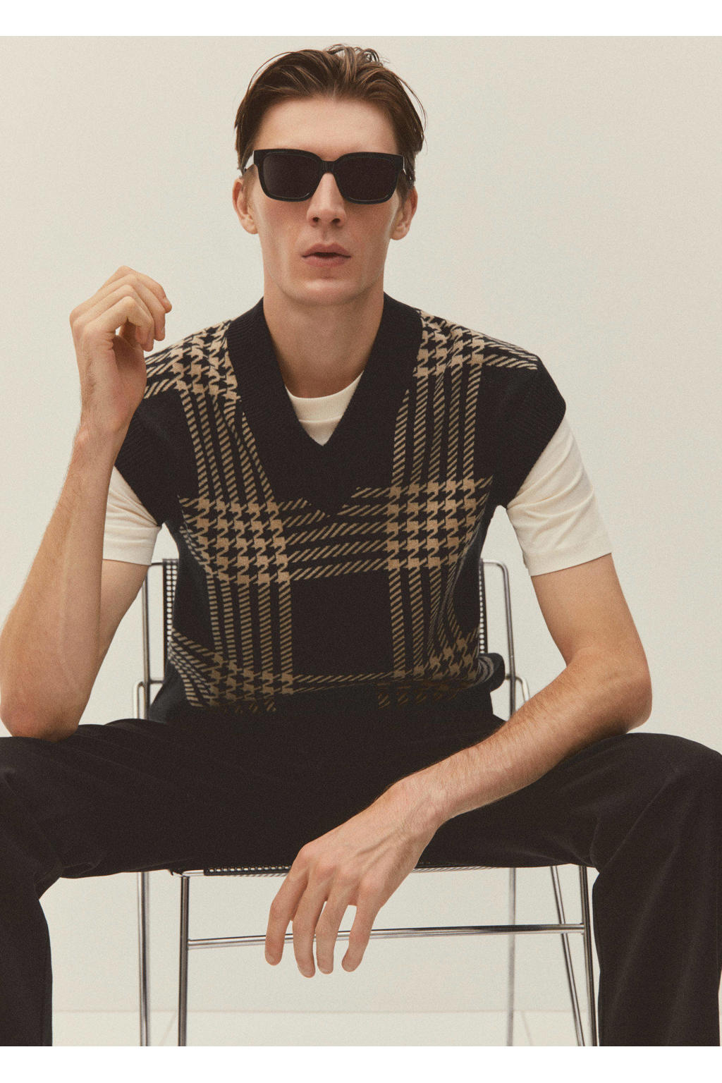 Mango Man geruite spencer donkerblauw/bruin | wehkamp