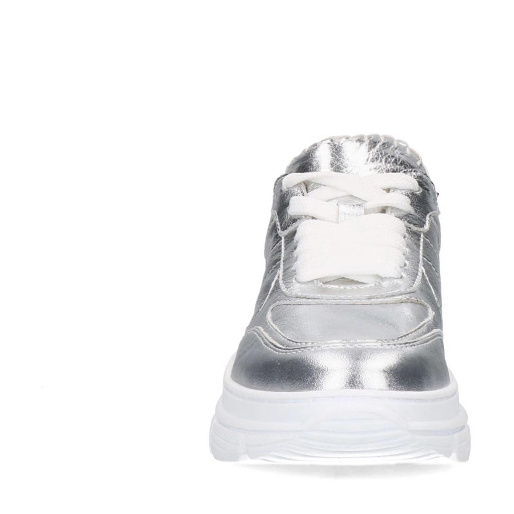 Manfield chunky leren sneakers zilver | wehkamp