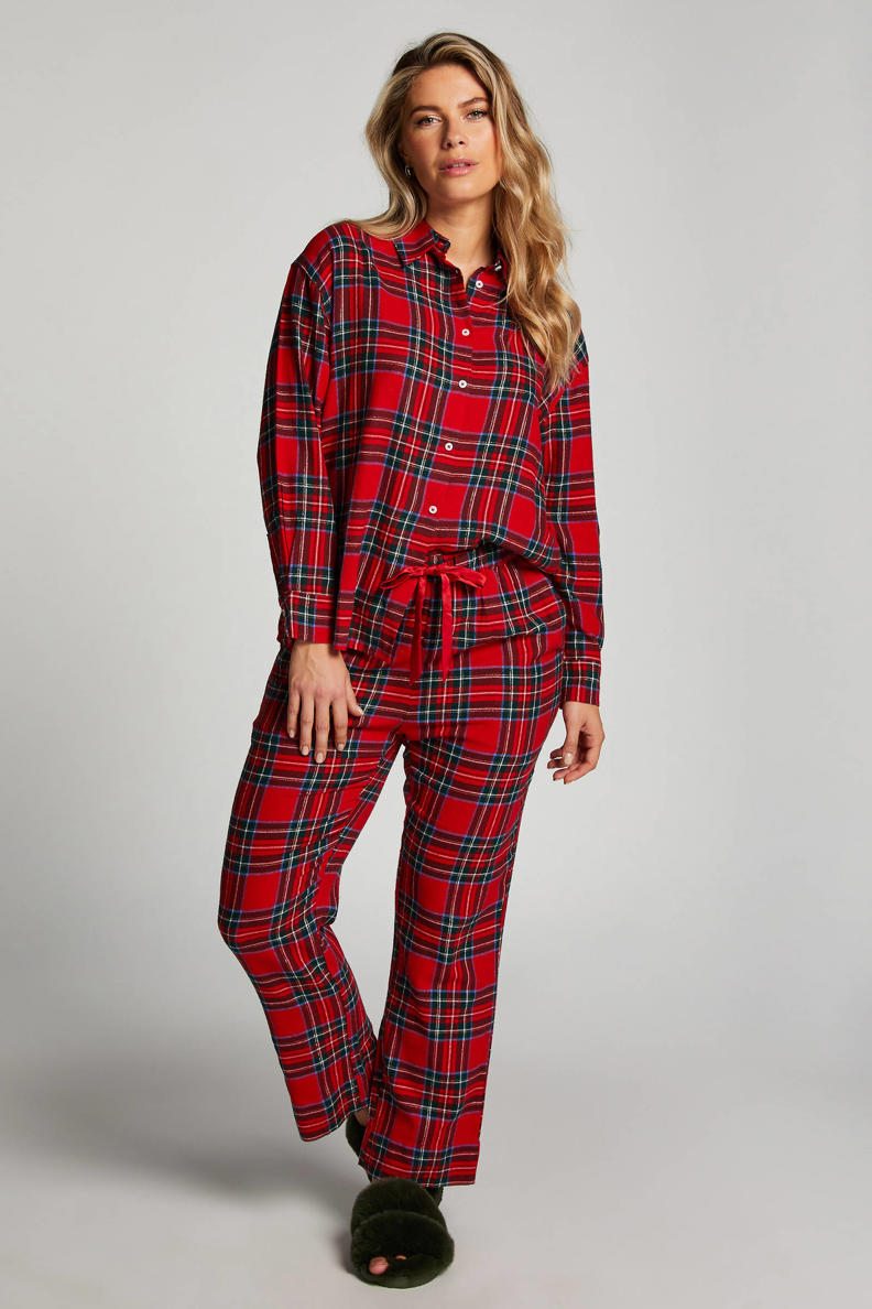 Hunkemöller flanellen pyjamatop rood/zwart | wehkamp