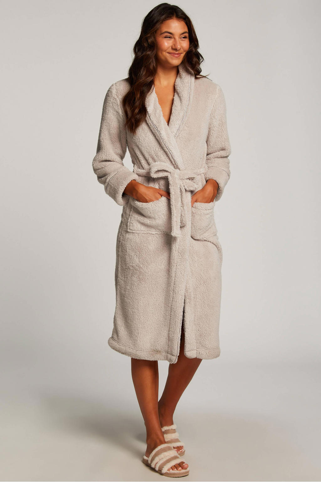 Hunkemöller fleece badjas beige | wehkamp