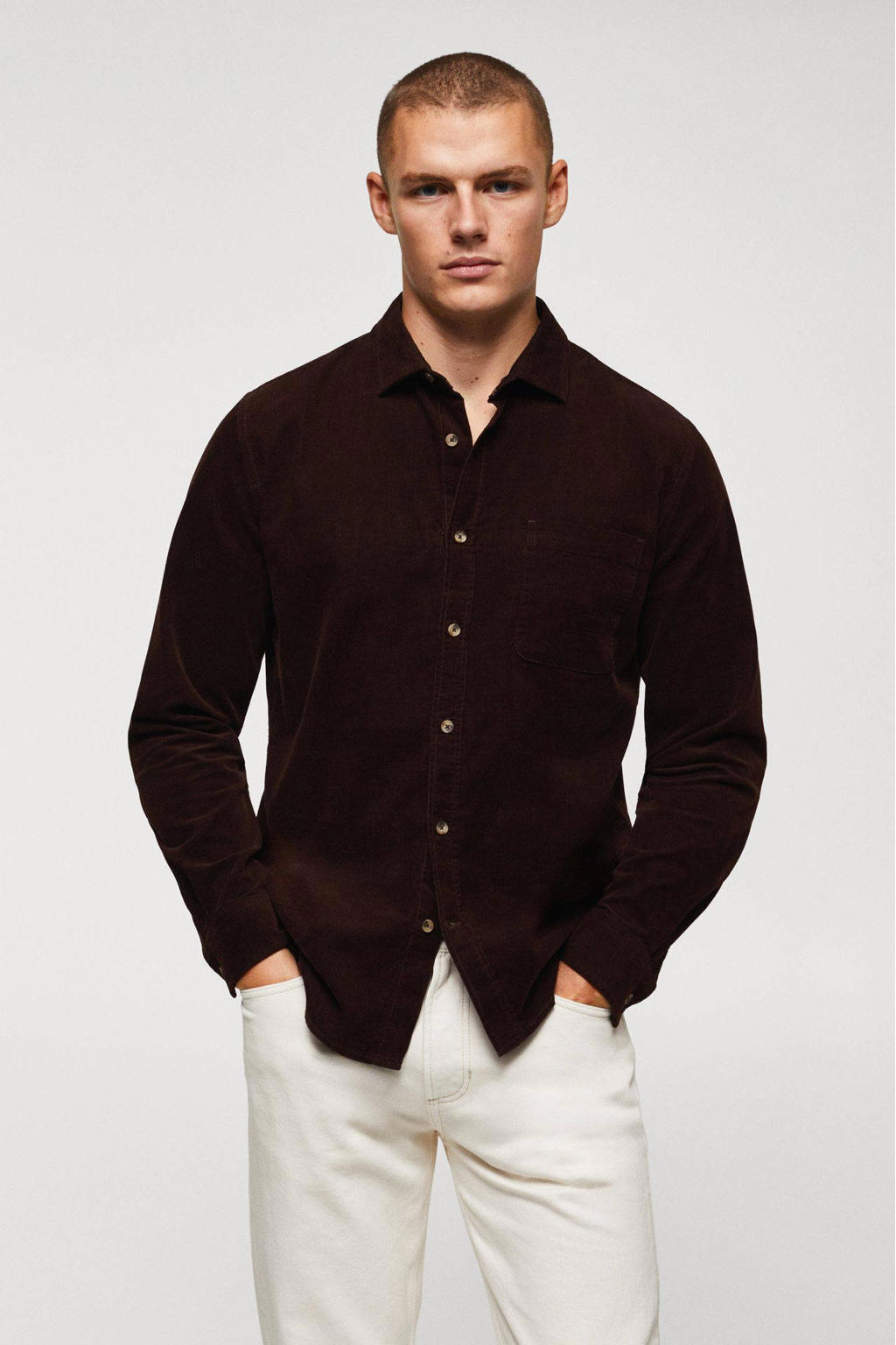 Mango Man corduroy regular fit overhemd donkerrood | wehkamp