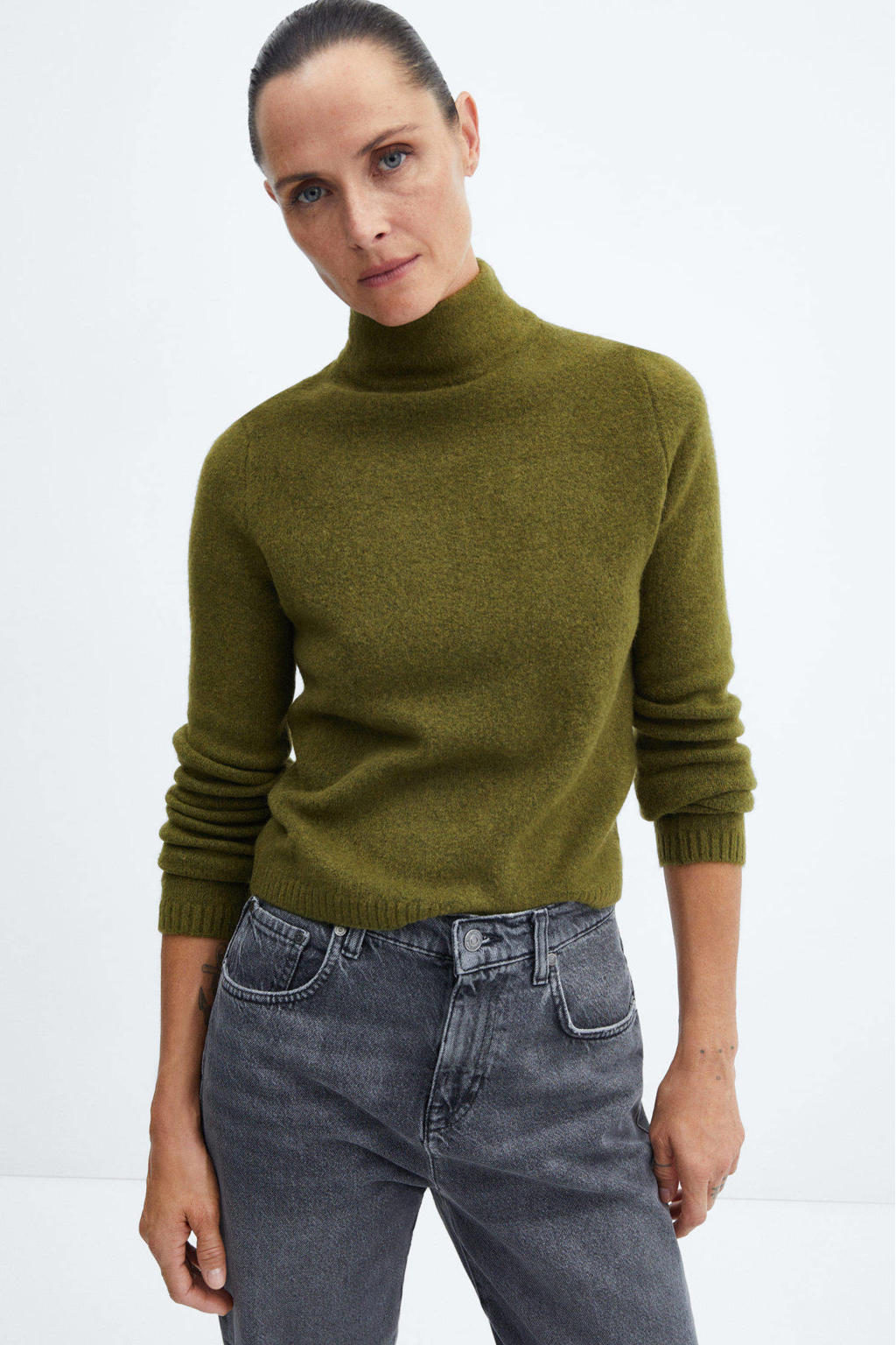 Mango gemêleerde trui met wol groen | wehkamp