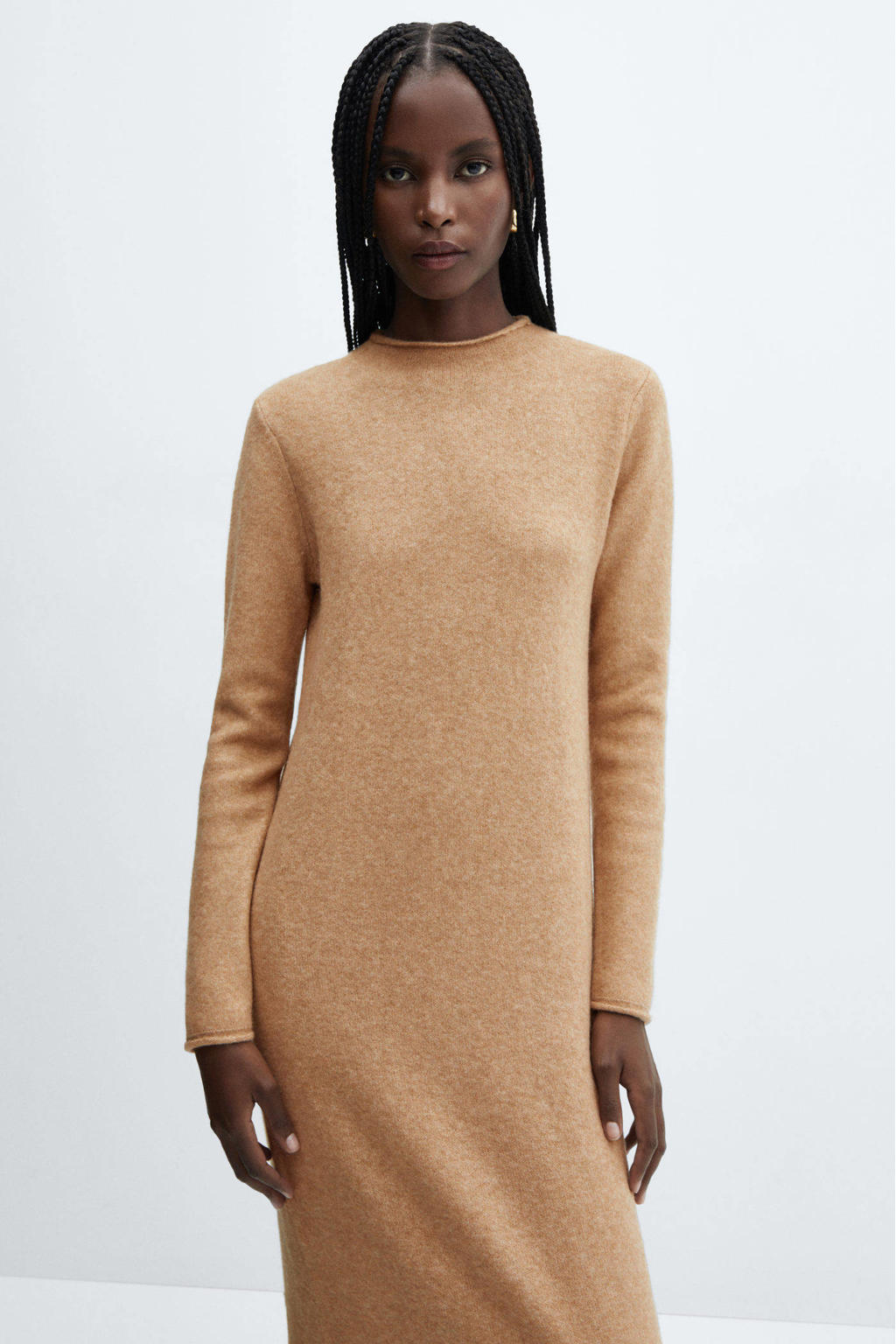 Mango gebreide bodycon jurk met wol camel | wehkamp