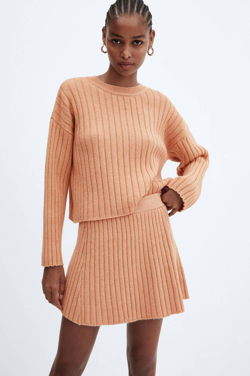 Mango ribgebreide rok koraalrood | wehkamp