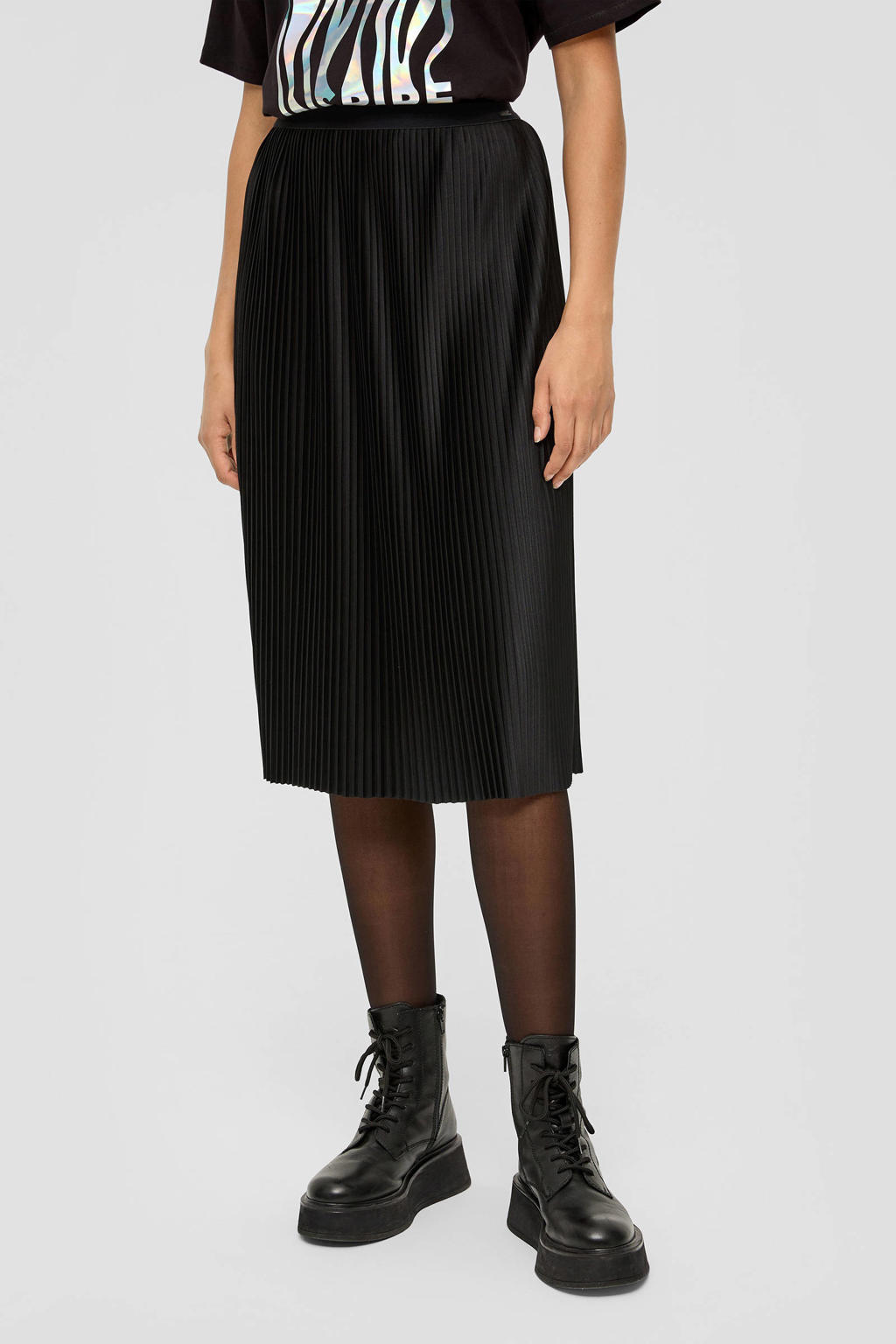 Q/S by s.Oliver plisse rok zwart | wehkamp