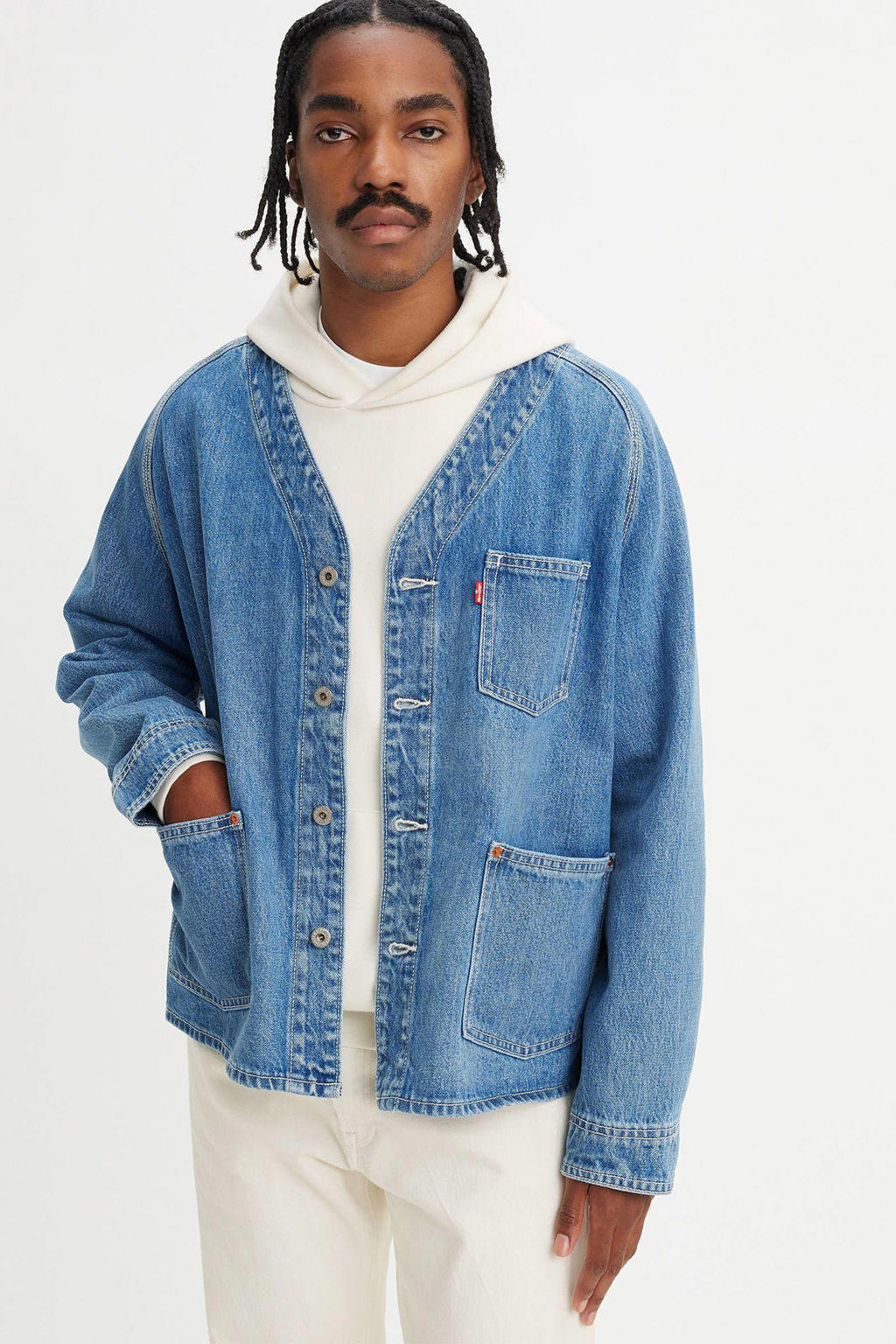 Levi's regular fit denim overshirt Union engineer cardigan met logo ...
