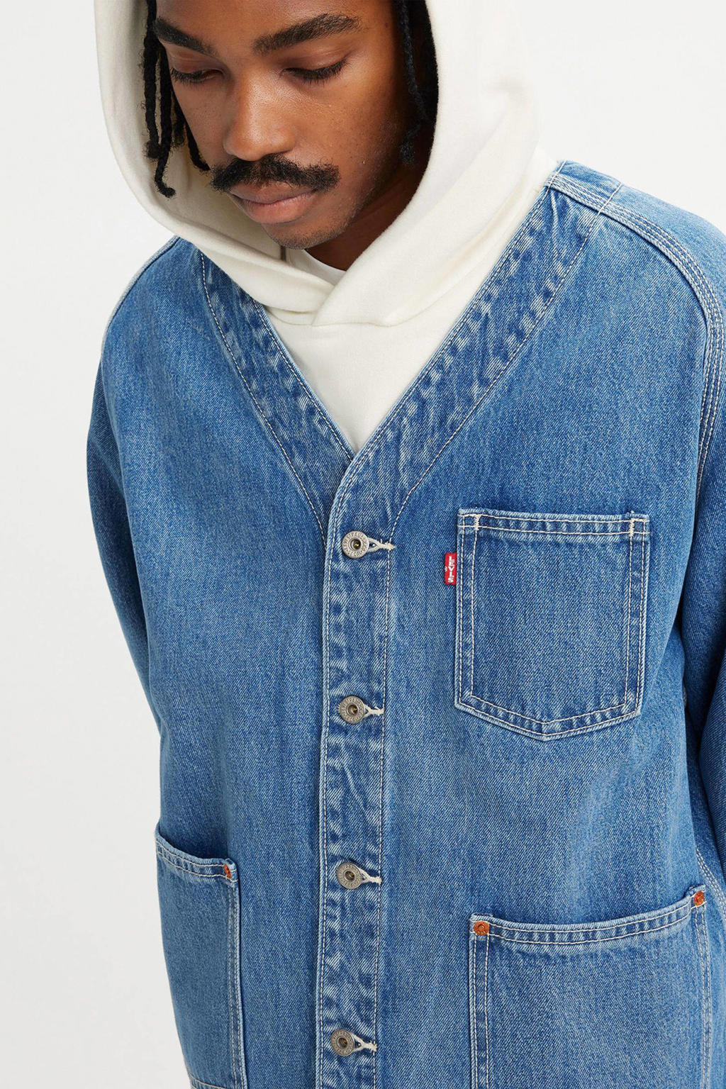 Levi's regular fit denim overshirt Union engineer cardigan met logo ...