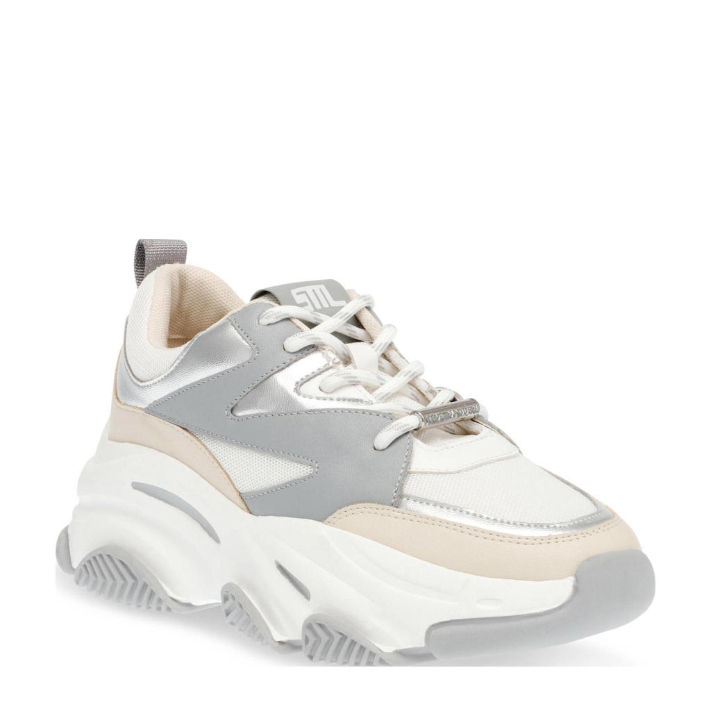Steve Madden Progressive chunky leren sneakers zilver/wit | wehkamp