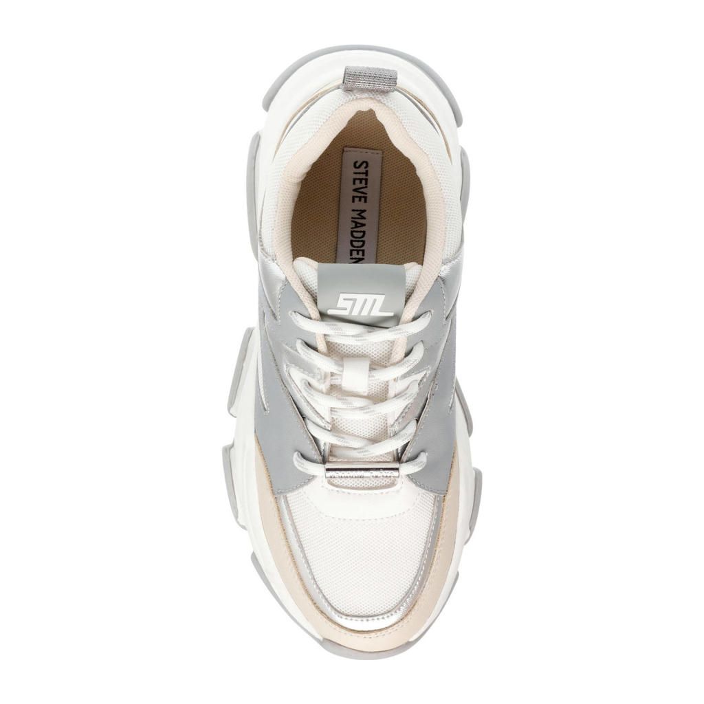 Steve Madden Progressive chunky leren sneakers zilver/wit | wehkamp