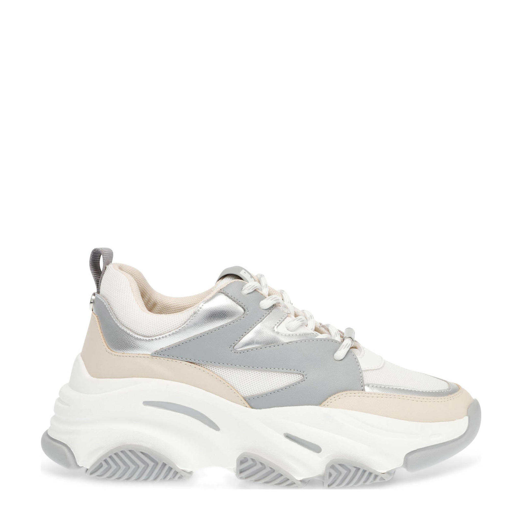 Steve Madden Progressive chunky leren sneakers zilver/wit | wehkamp