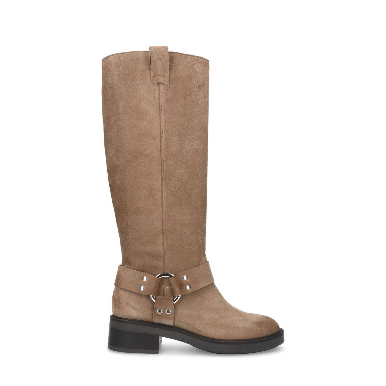 Sacha Dames Taupe suède hoge biker boots - Schoenen.nl