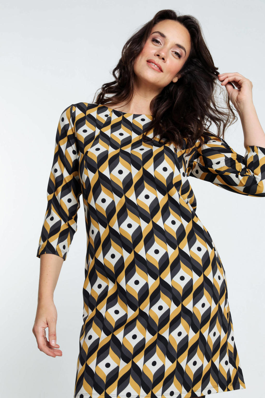 Cassis jurk met grafische print geel/zwart/wit | wehkamp