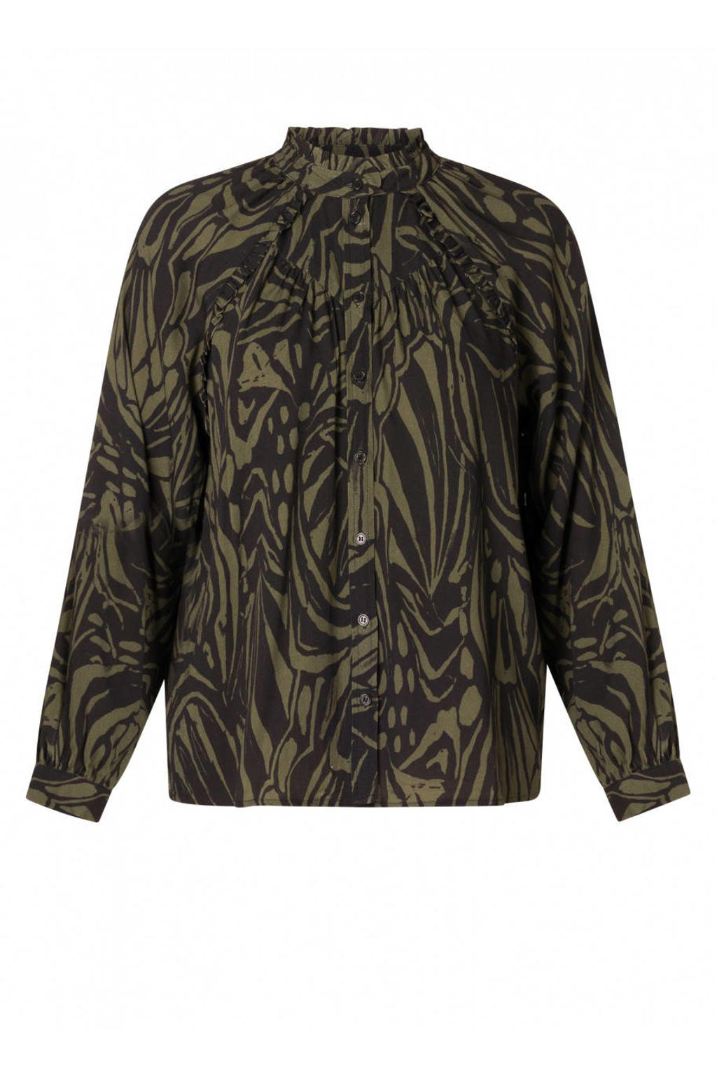 Yesta blouse met all over print zwart/olijfgroen | wehkamp