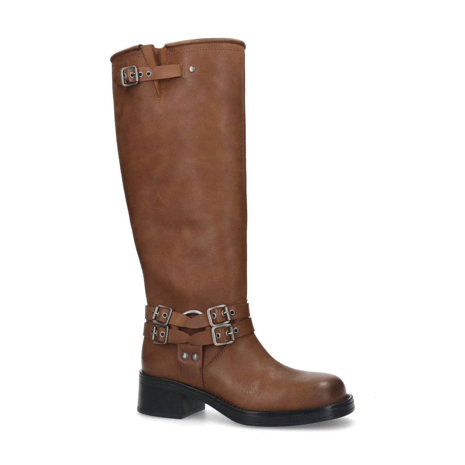 Sacha Dames PRE-ORDER Cognac wide fit buckle biker boots - Schoenen.nl