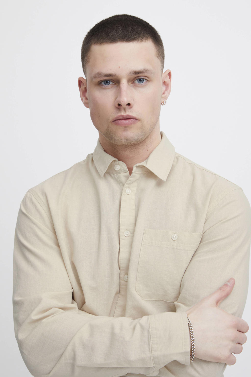 Blend regular fit overhemd oyster grey | wehkamp