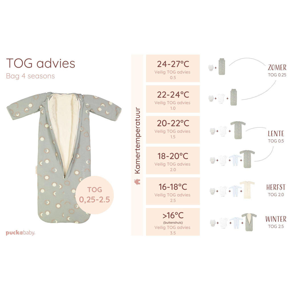 Puckababy 4 seizoenen slaapzak 6 mnd-2,5 jr Eclipse Clay | wehkamp