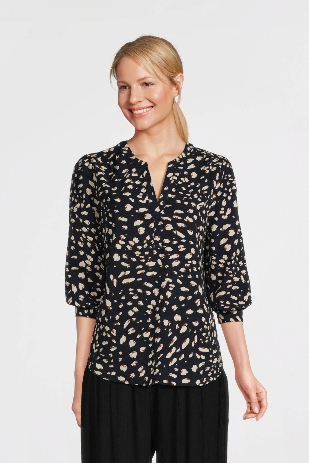Imagine top met dierenprint donkerblauw/beige | wehkamp