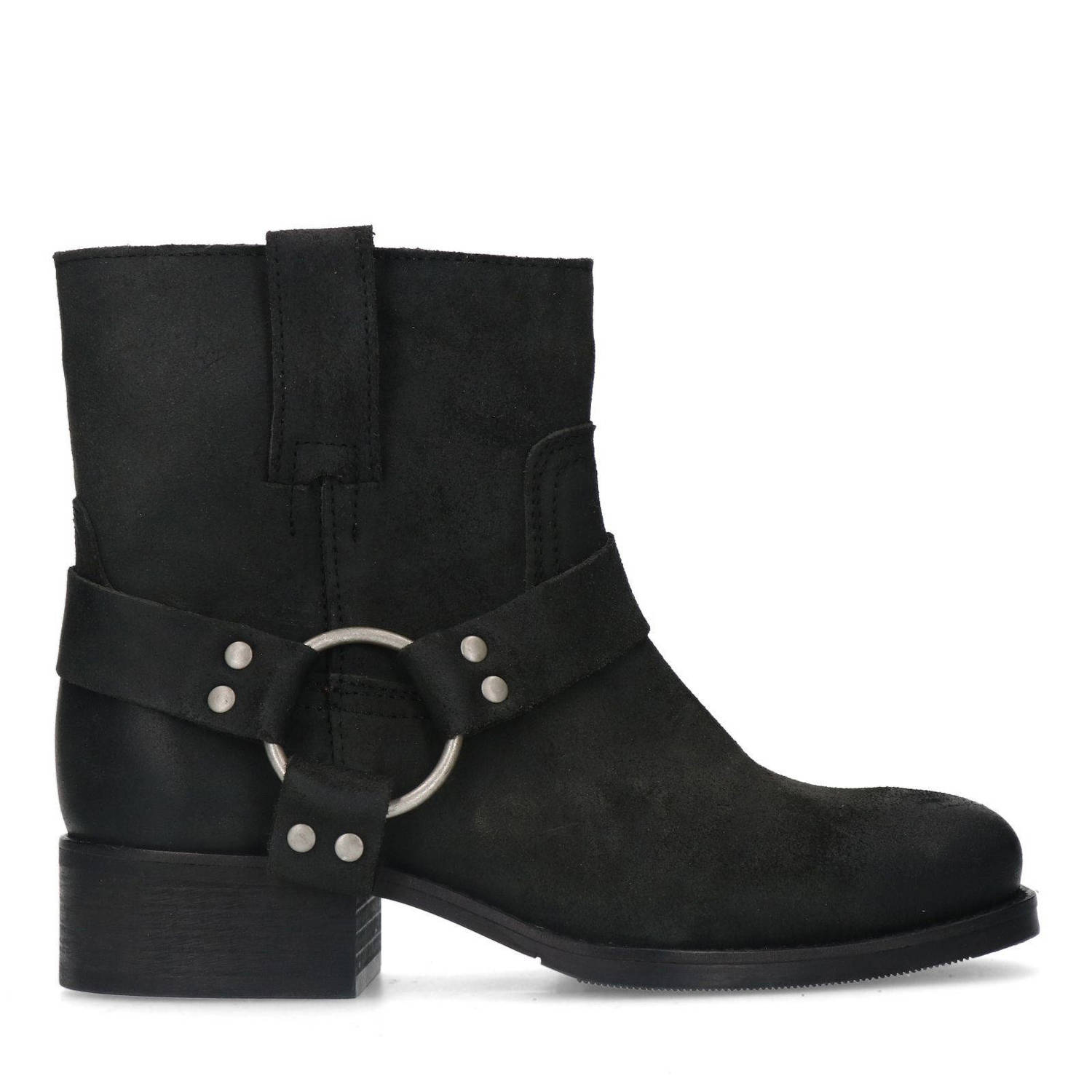 Manfield Dames Zwarte leren biker boots - Schoenen.nl