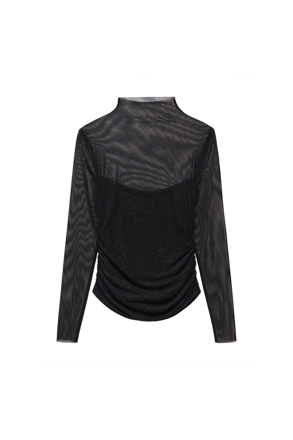 Mango mesh top met mesh zwart | wehkamp