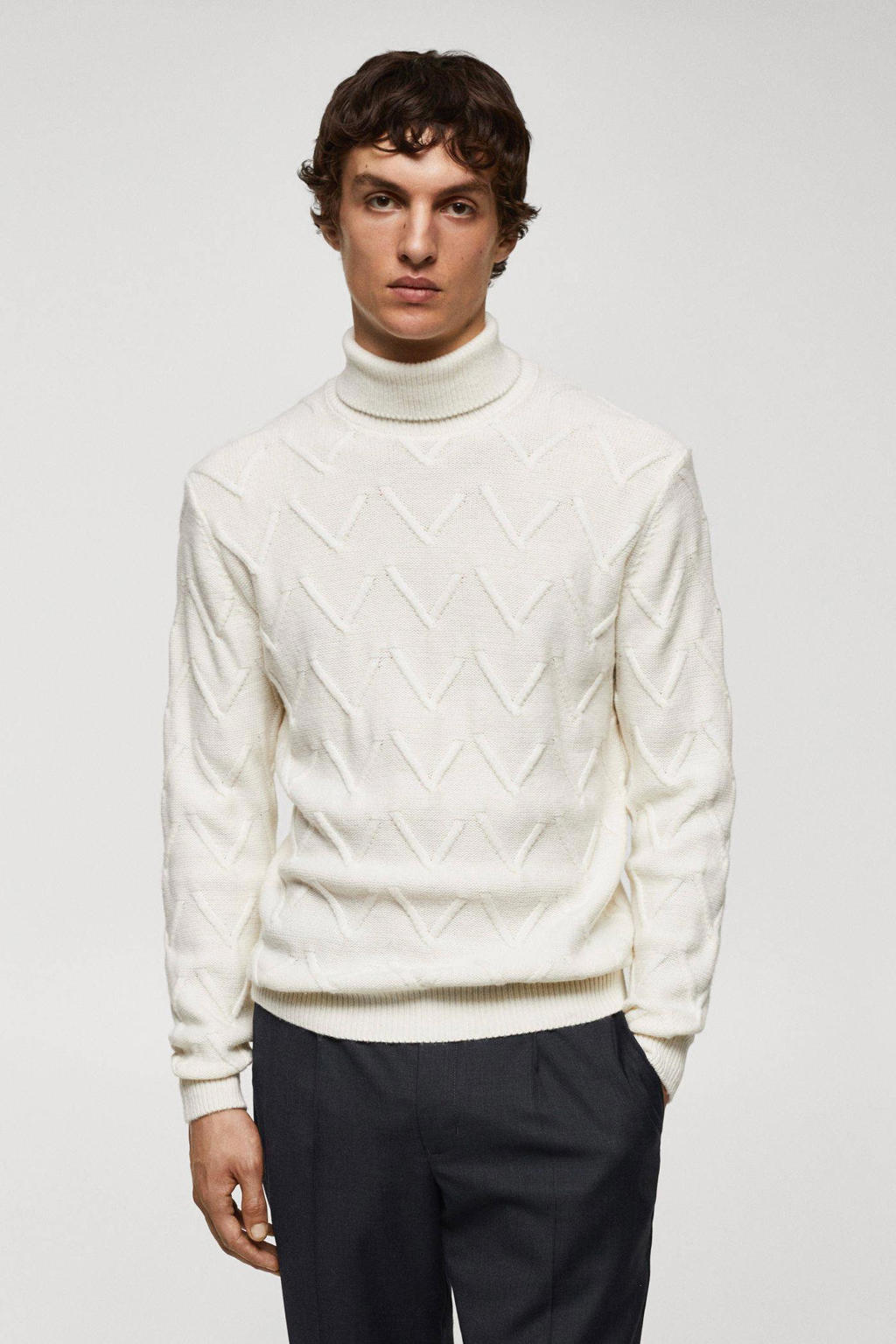 Mango Man gebreide coltrui met wol gebroken wit | wehkamp