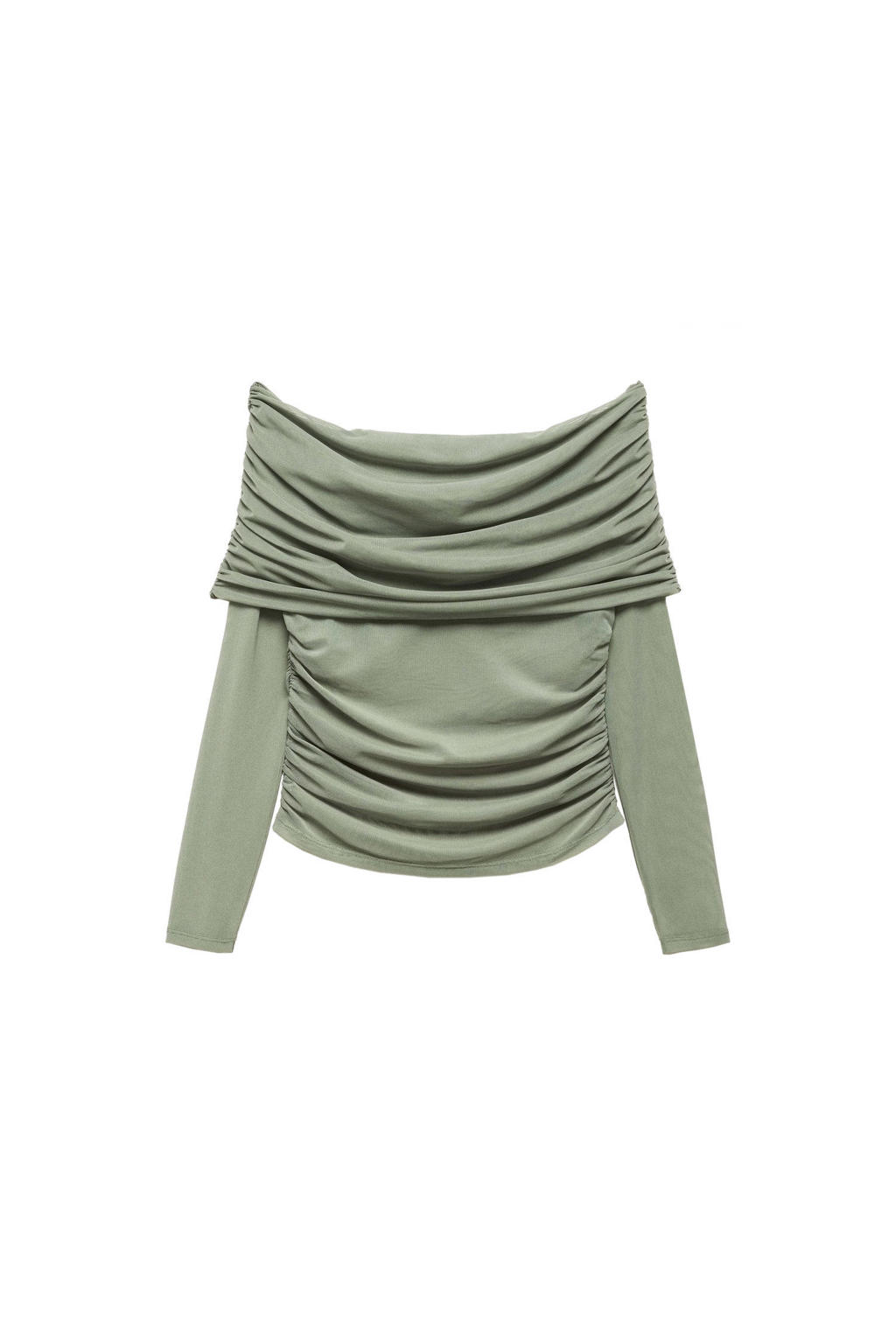 Mango mesh off shoulder top groen | wehkamp