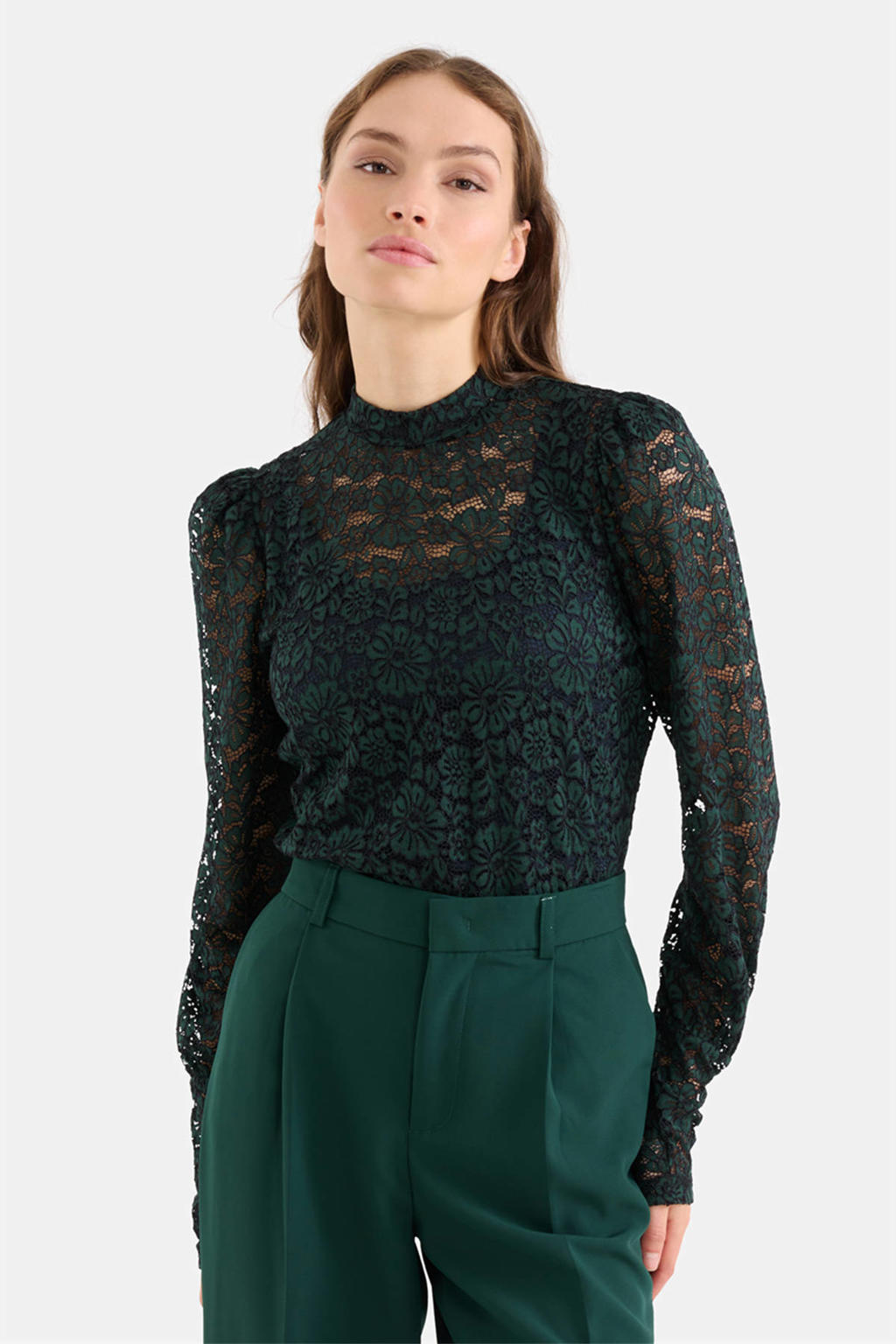 Shoeby gebloemde kanten top groen | wehkamp