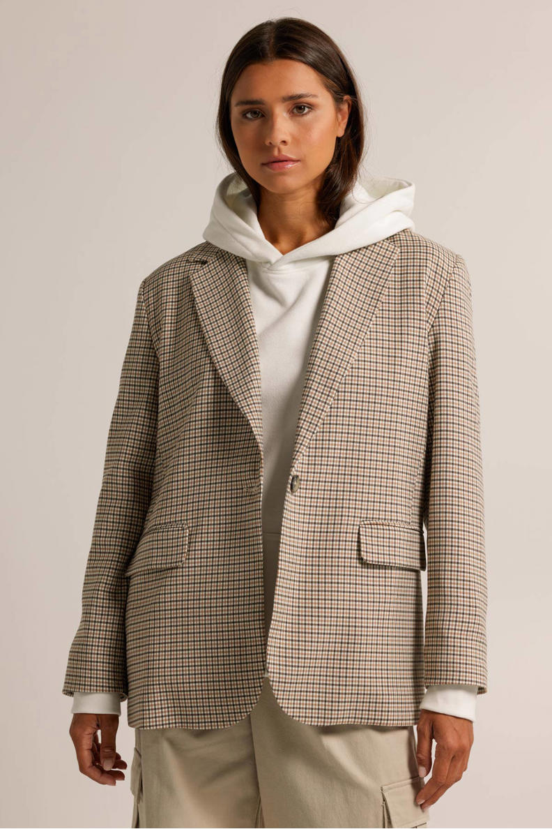 America Today geruite oversized blazer camel/zwart/ecru | wehkamp