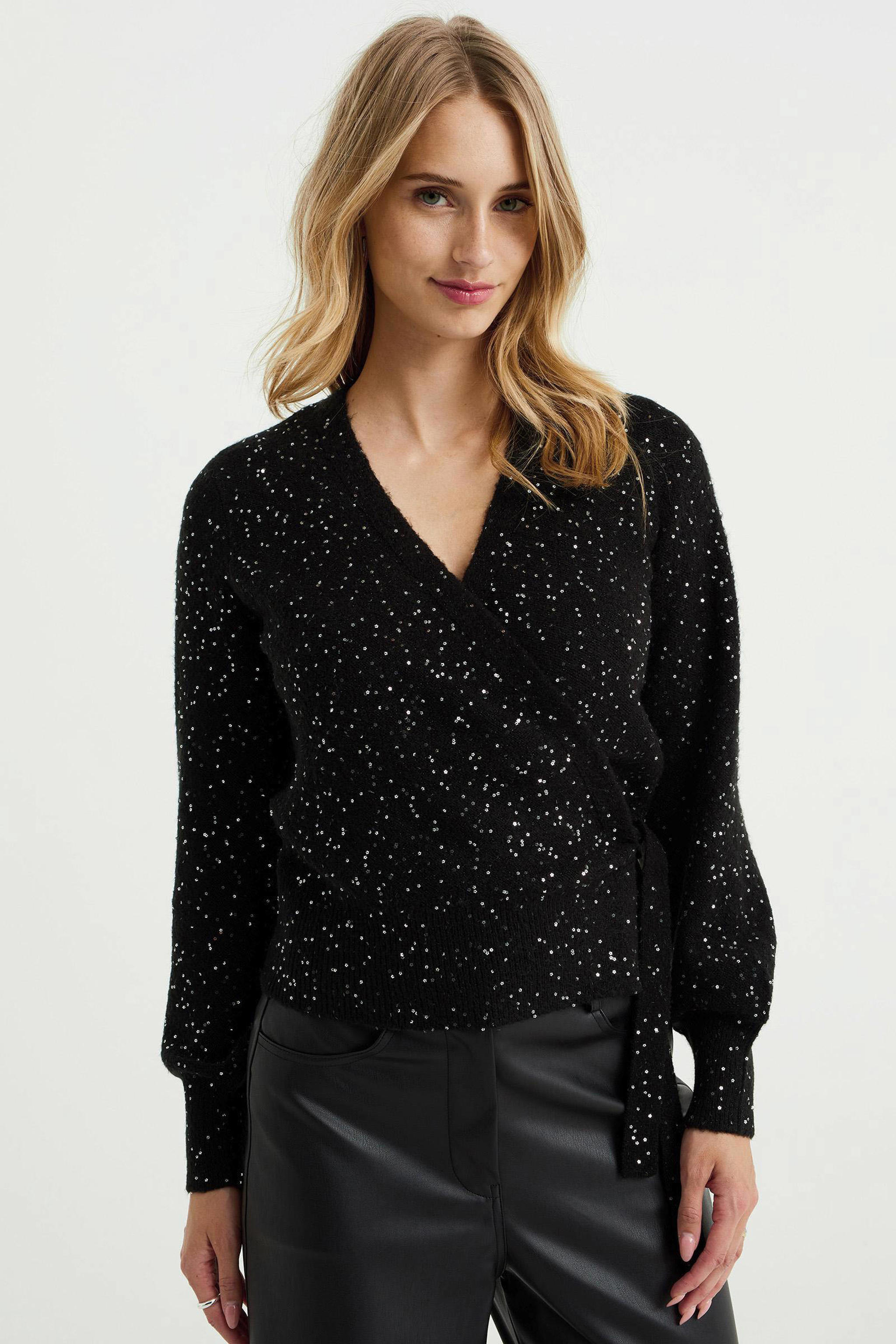 WE Fashion fijngebreid vest met glitters zwart | wehkamp