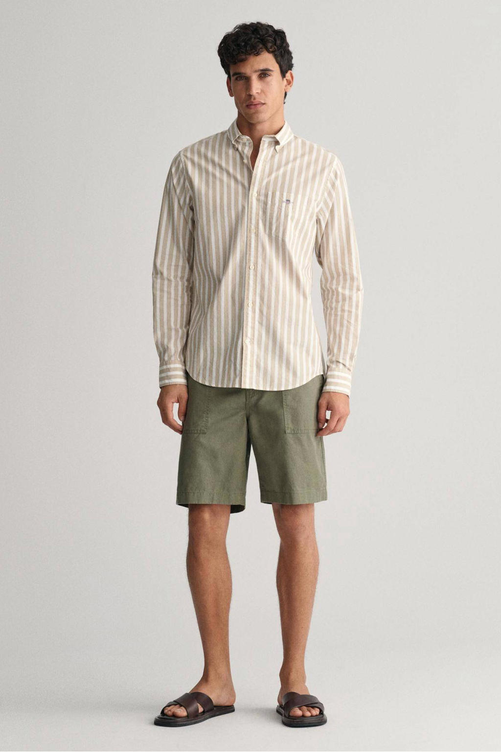 GANT gestreept regular fit overhemd REG WIDE dried khaki | wehkamp
