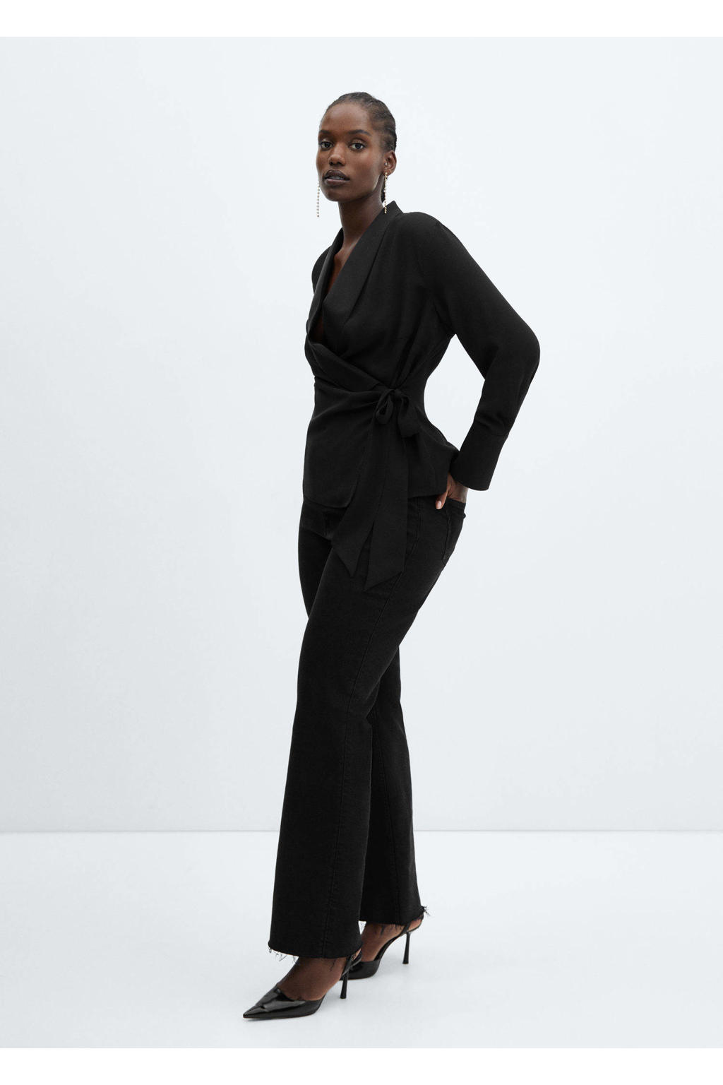 Mango satijnen overslag top zwart | wehkamp