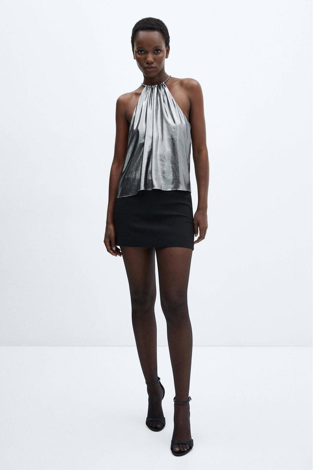 Mango metallic haltertop zilver | wehkamp