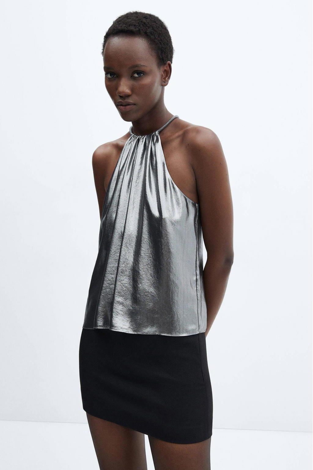 Mango metallic haltertop zilver | wehkamp