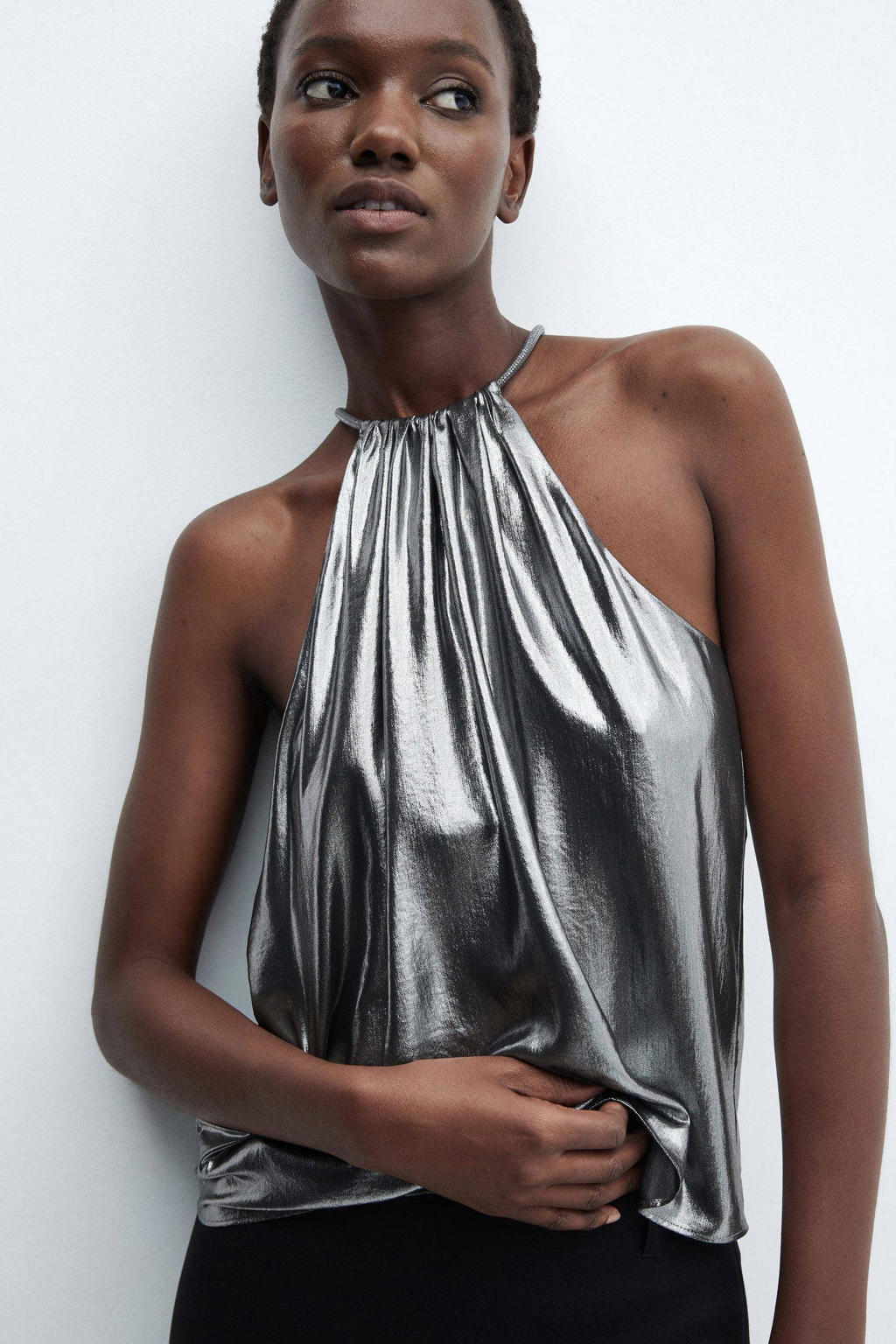 Mango metallic haltertop zilver | wehkamp