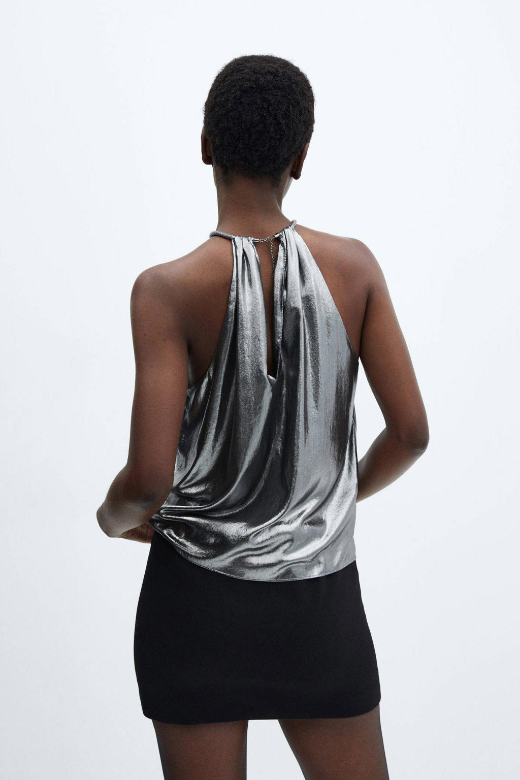 Mango metallic haltertop zilver | wehkamp