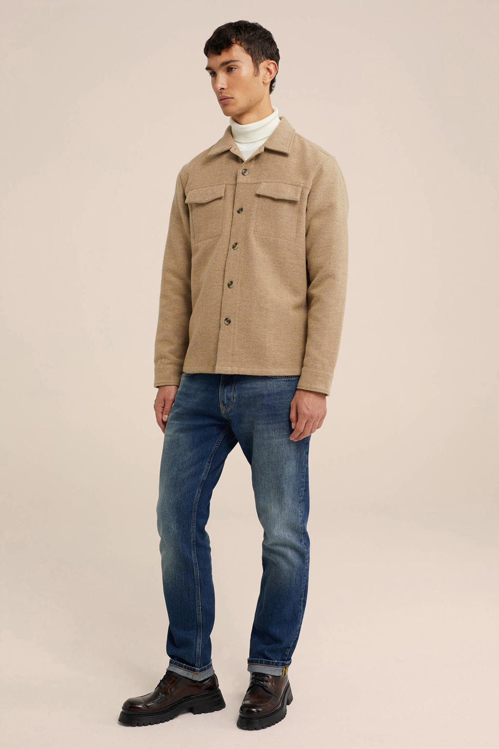 WE Fashion regular fit overshirt met wol faded teak | wehkamp