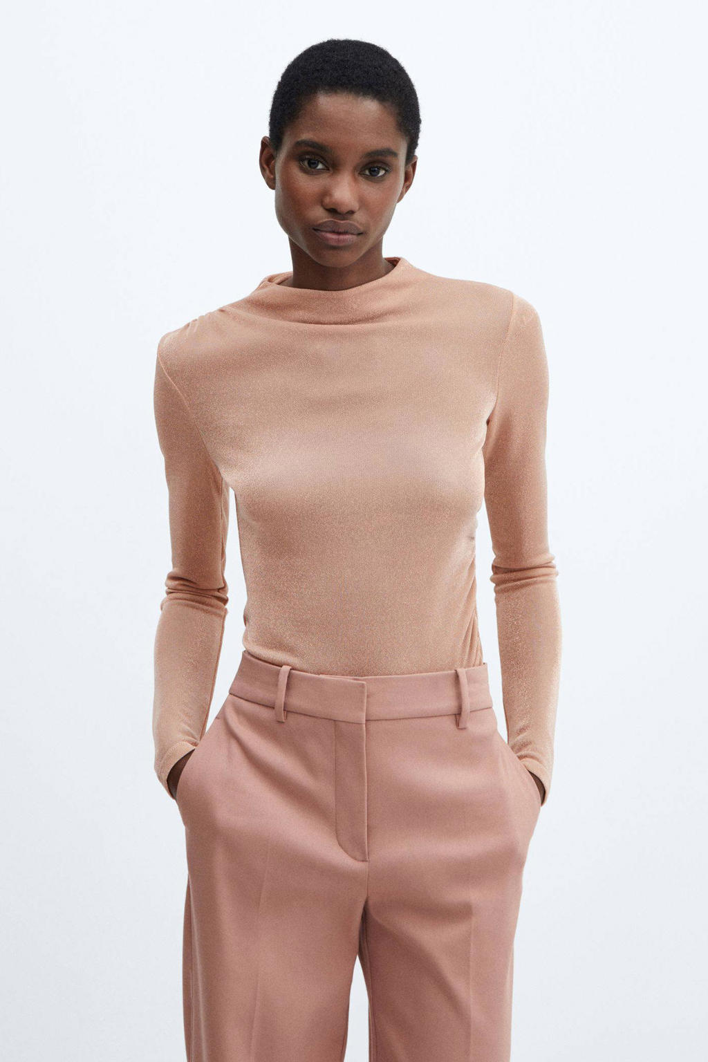 Mango mesh top met lurex lichtroze | wehkamp