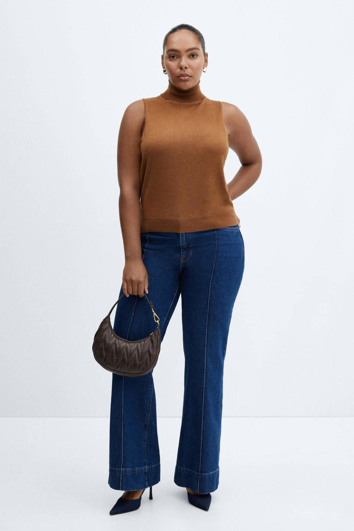 Mango fijngebreide top met wol cognac | wehkamp