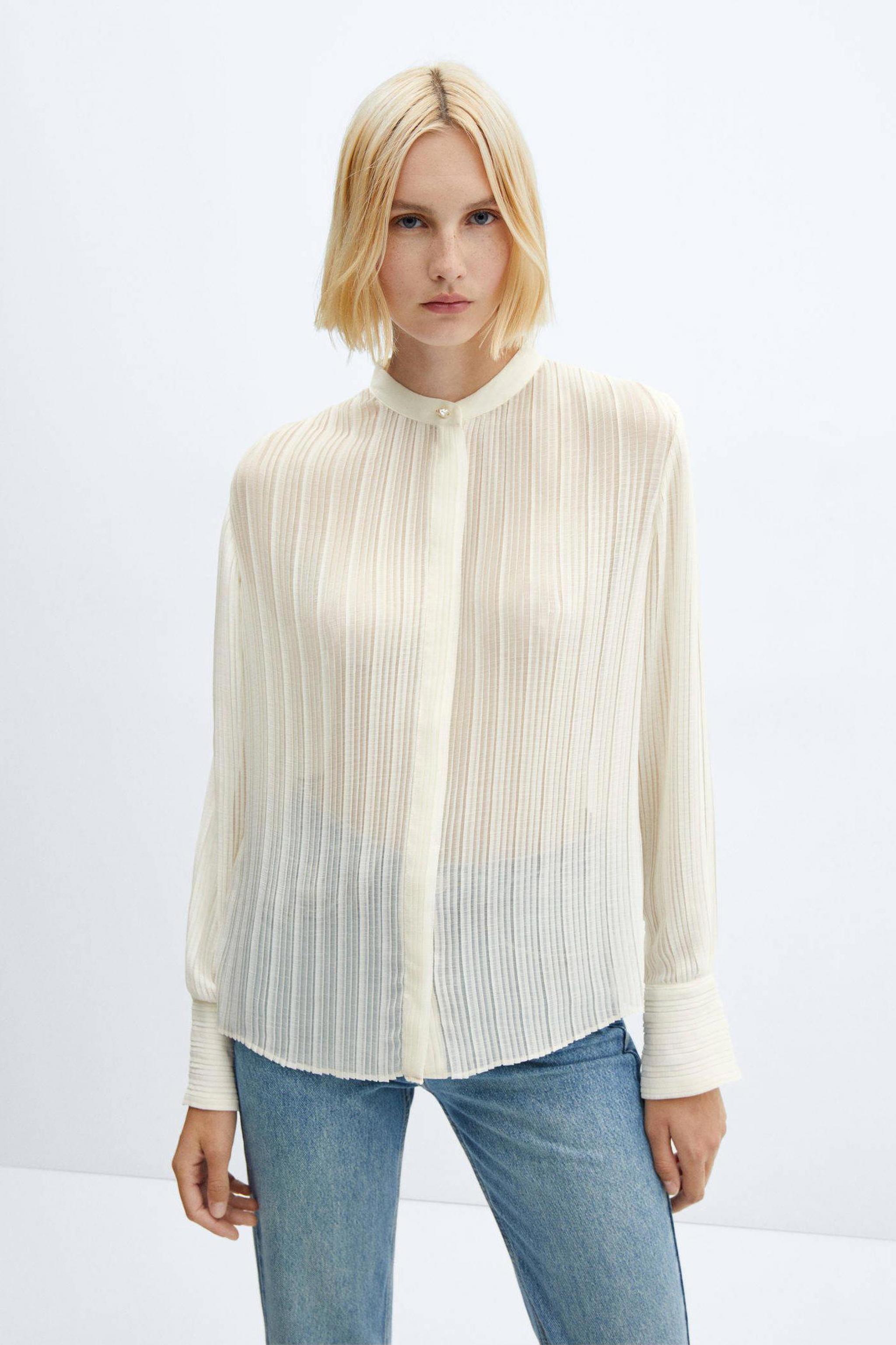 Mango semi-transparante blouse ecru | wehkamp
