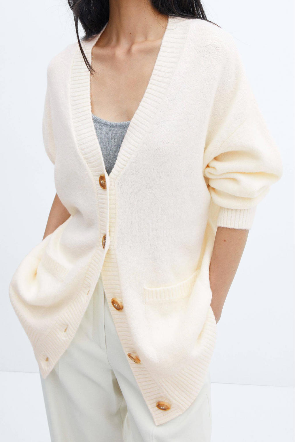 Mango gebreid vest met wol ecru | wehkamp