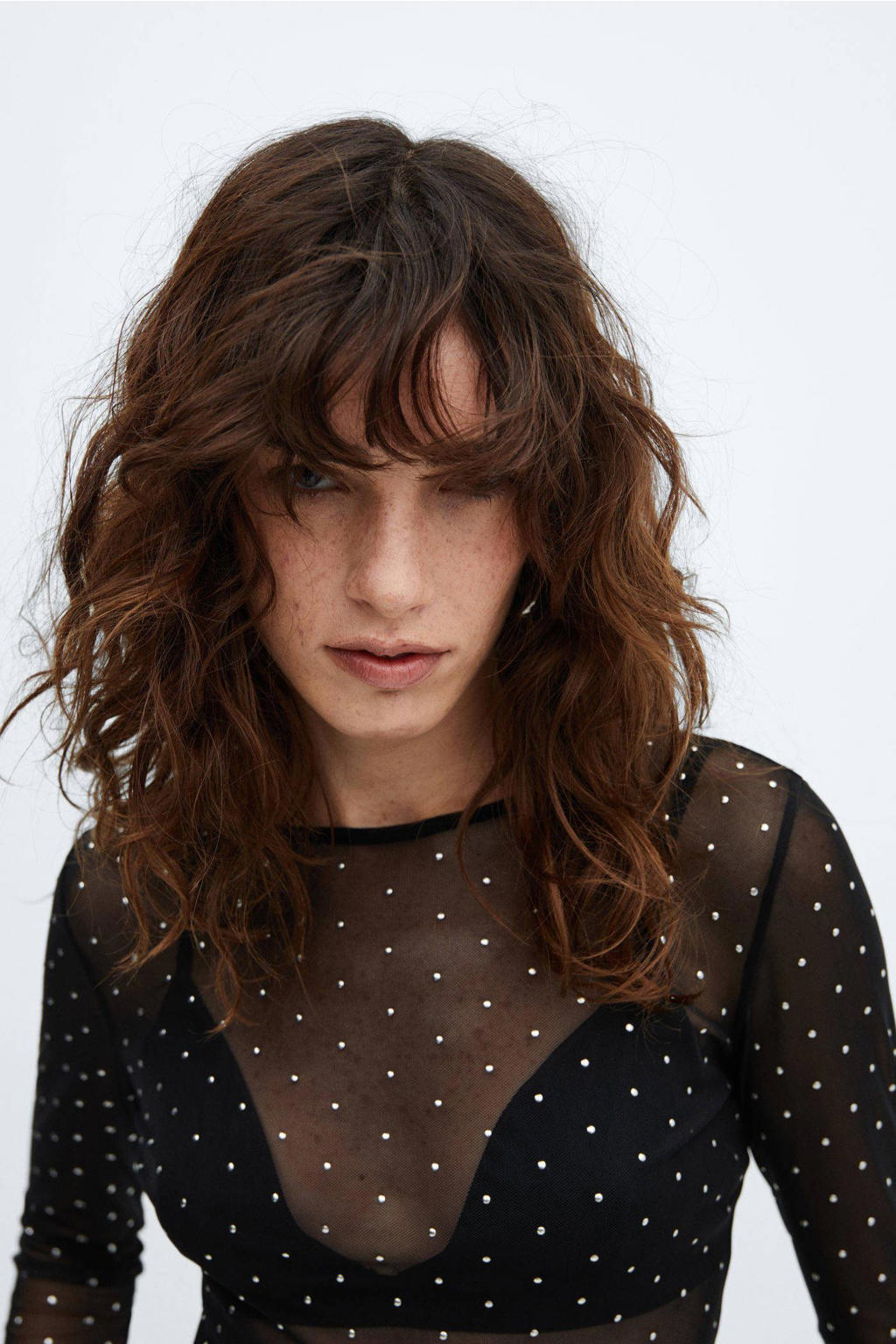 Mango semi-transparante top met studs zwart | wehkamp