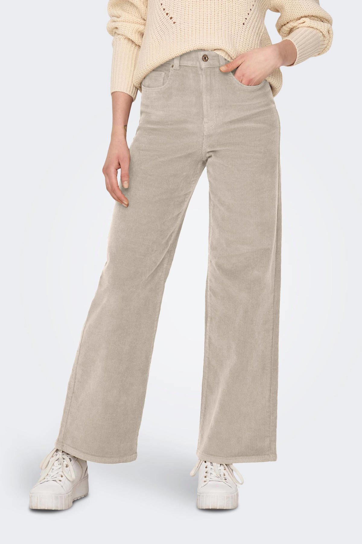 ONLY corduroy high waist wide leg broek ONLHOPE ecru | wehkamp