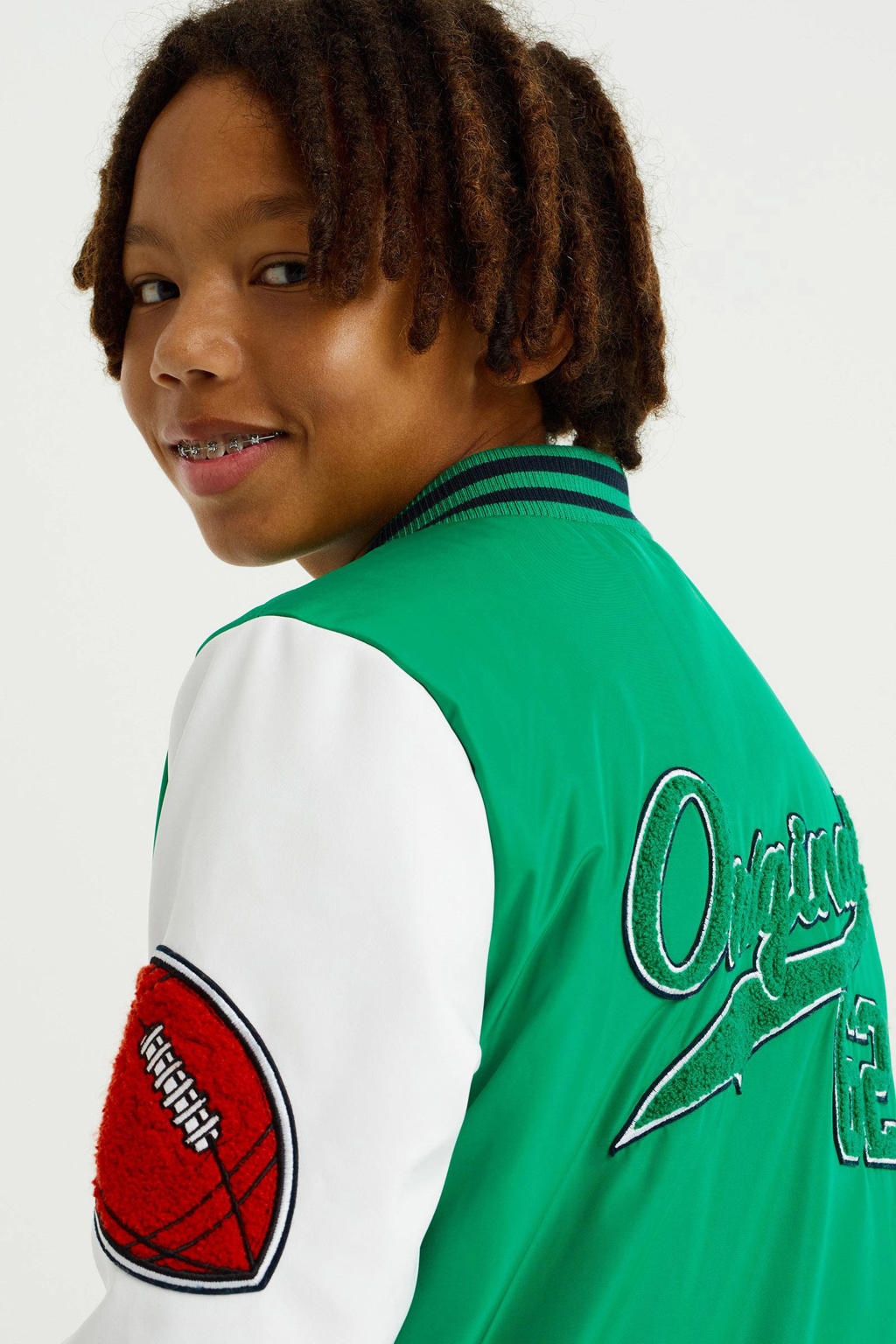 WE Fashion baseball jacket van polyester groen/wit | wehkamp
