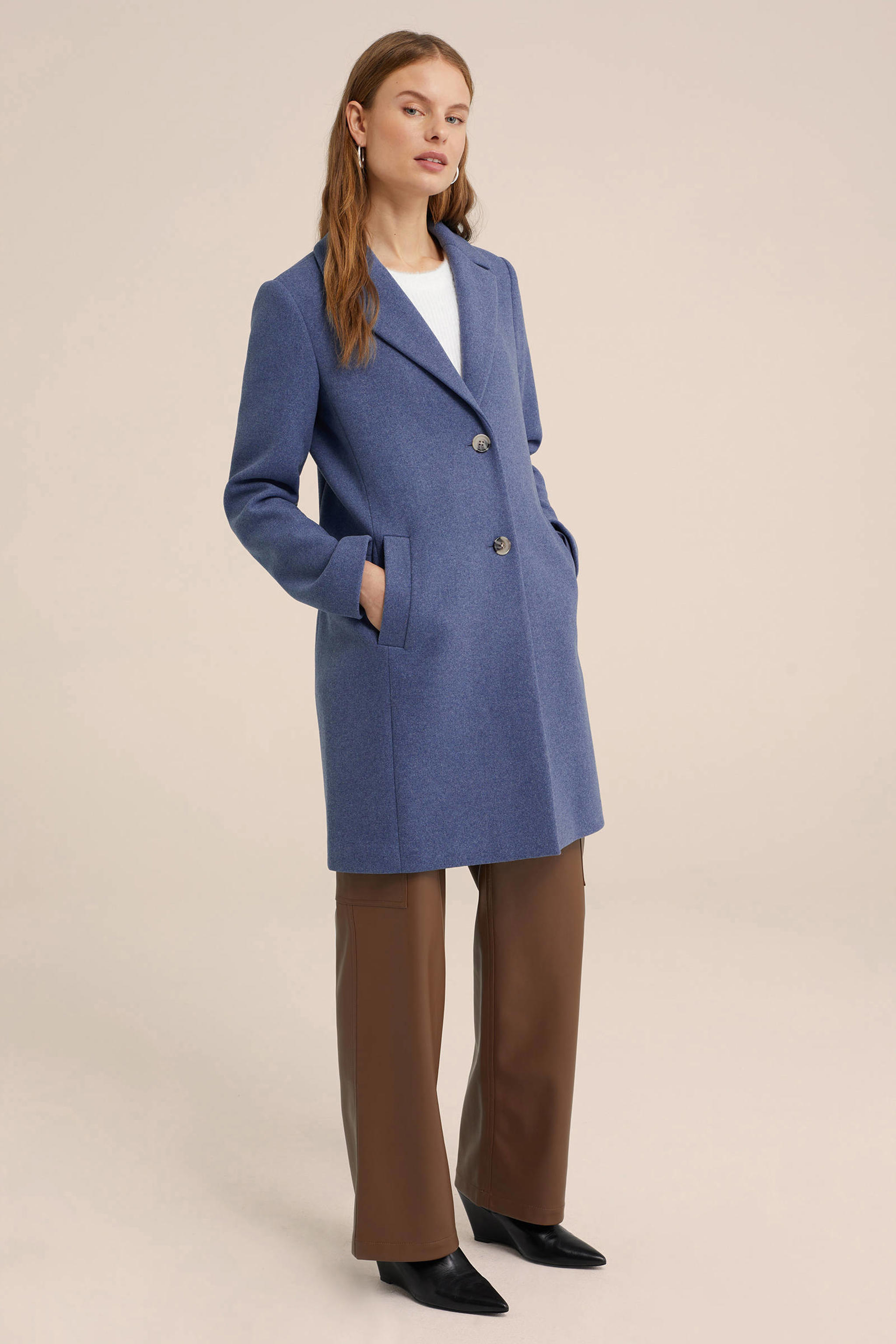 WE Fashion manteljas met wol blauw | wehkamp