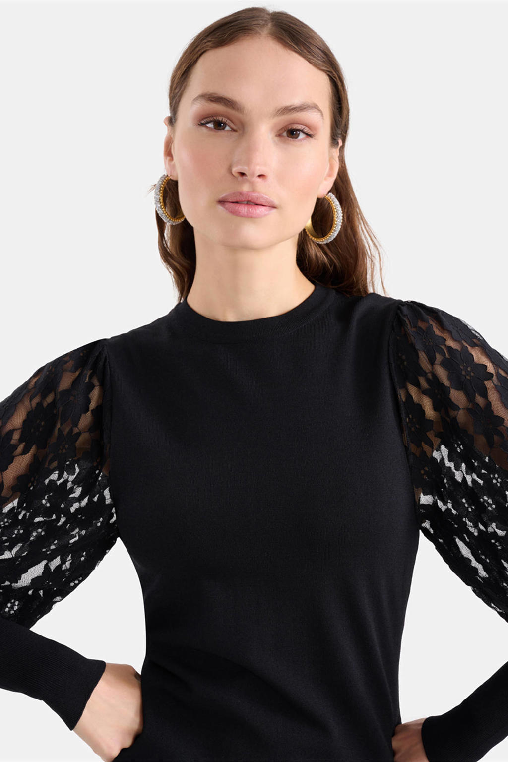 Shoeby A-lijn jurk met kant zwart | wehkamp