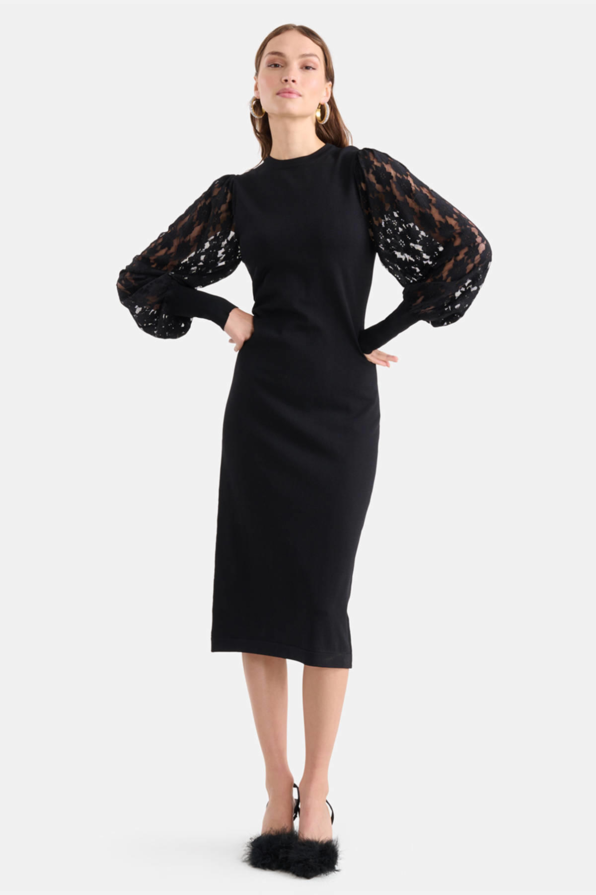 Shoeby A-lijn jurk met kant zwart | wehkamp