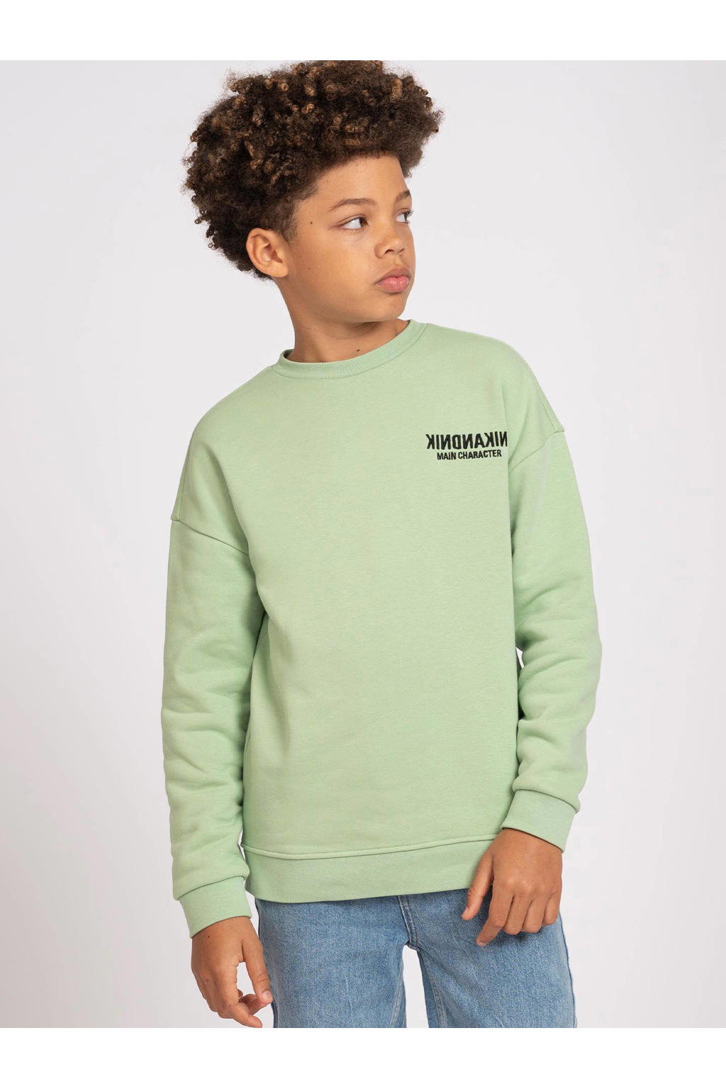 NIK&NIK sweater Mirror met tekst salie groen | wehkamp