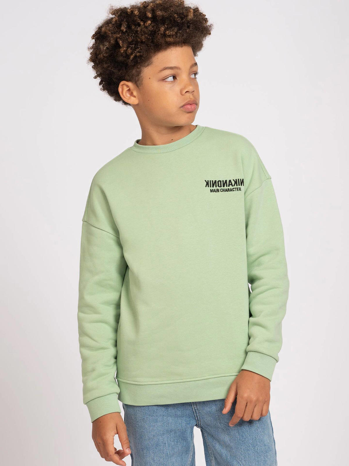 NIK&NIK sweater Mirror met tekst salie groen | wehkamp