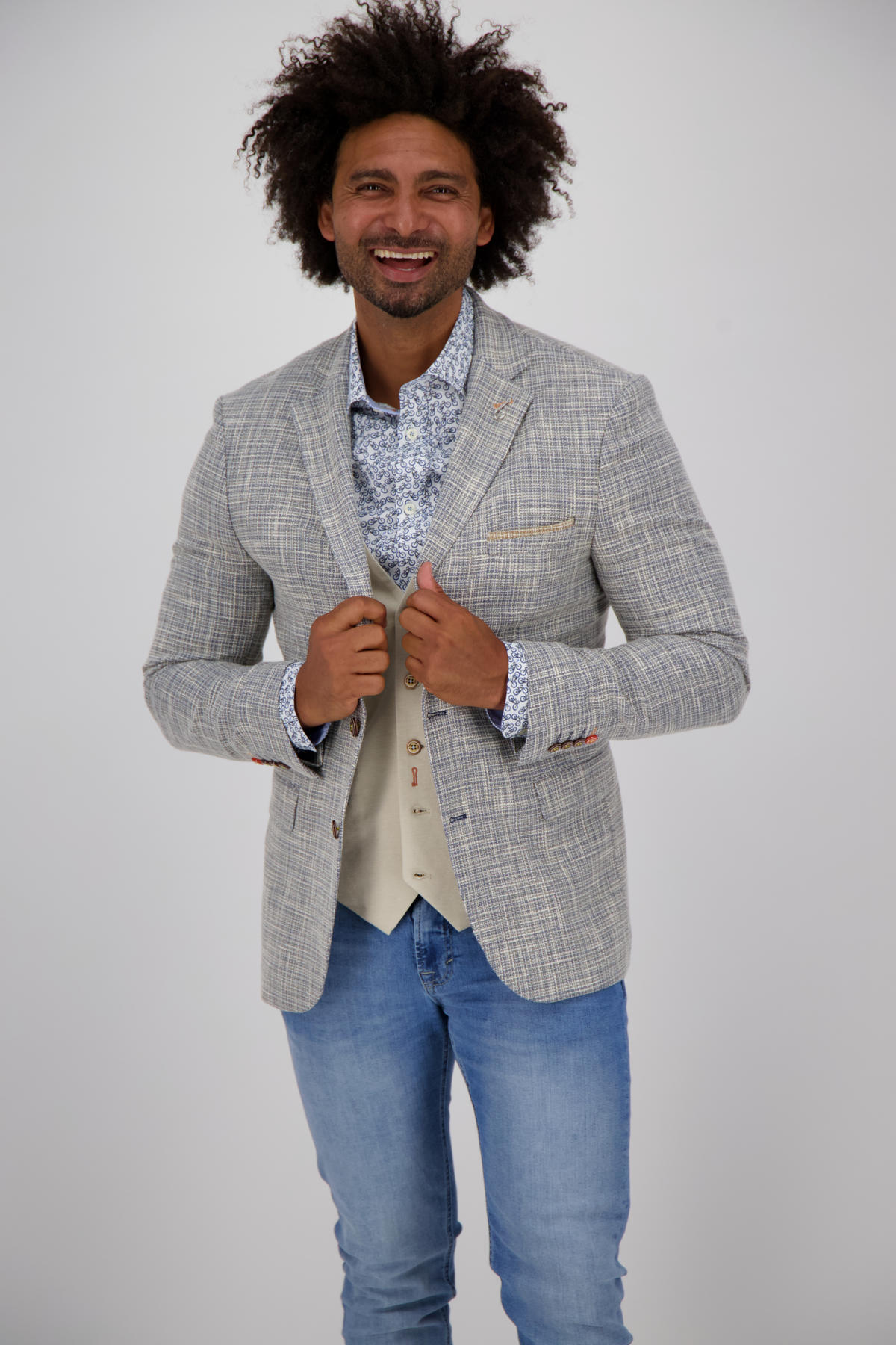 A fish named Fred regular fit colbert met all over print jeans blue ...