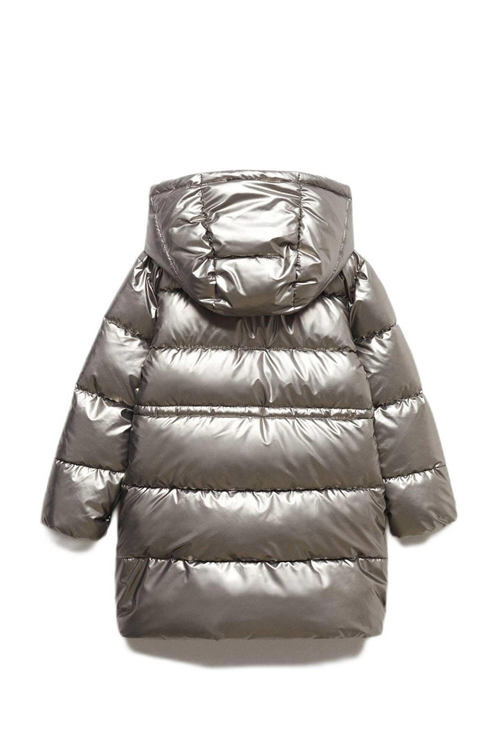 Mango Kids metallic gewatteerde winterjas zilver | wehkamp