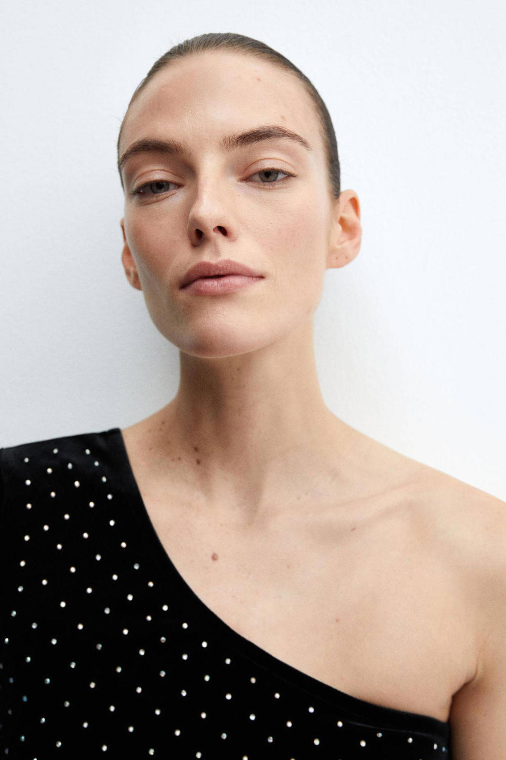 Mango one shouldertop met studs zwart | wehkamp